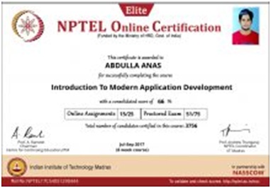 CSE student completes NPTEL online course | News & Events